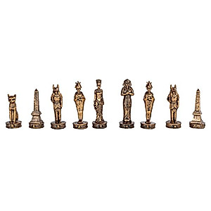 Pacific Giftware Ancient Egyptian God Kingdom Civil War Chess Set with Glass Board 17" x 17" -33PCS [Gold & Black] [Obelisk, Anubis, Bastet, King TUT, Nefertiti, Osiris]