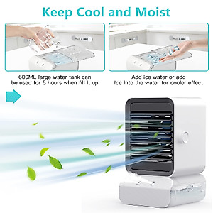 ZEBRE Portable Air Conditioner Fan, Personal Air Cooler, Evaporative Air Cooler Purifier Misting Fan with 7 Colors LED Lights & 3 Speeds for Home Room Office