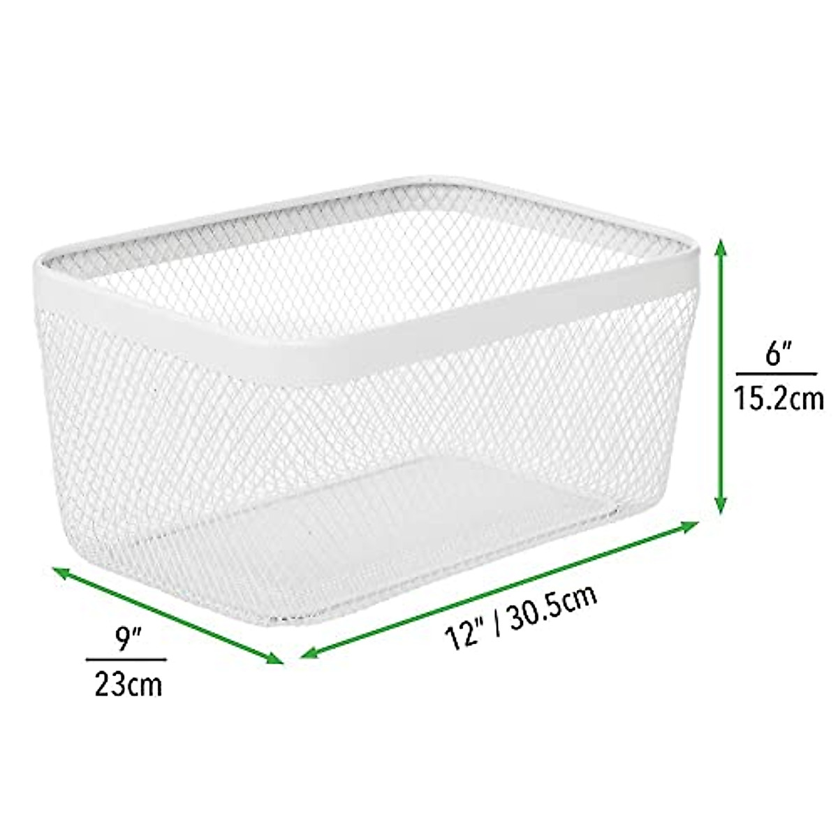 mDesign Steel Food Storage Organizer Bin Mesh Basket, Space Saving for Kitchen Cabinets, Countertop, Pantry, Fridge, Freezer Organization, Canned Food, Sugar, Flour, Meshi Collection - 2 Pack - White