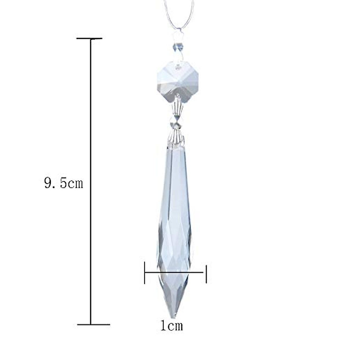 20Pcs Chandelier Icicle Crystal Prisms with Bead Crystals Lighting Lamp Replacement Parts (63mm, Clear)