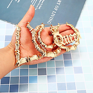 sailimue Chunky Curb Chain Necklace with Bamboo Hoop Earrings Set Gold Plated 80s/90s Punk Hip Hop Rapper Style Accessories Set for Women