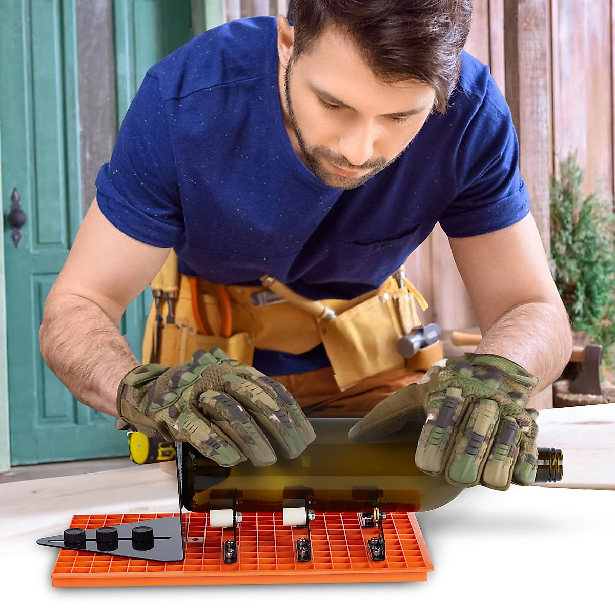 Glass Bottle Cutter Kit, FIXM DIY Glass Cutter for Bottles with Grid Baseboard and Adjustable Baffle Design, Complete Set of Bottle Cutter & Glass Cutter for Square and Round Bottle