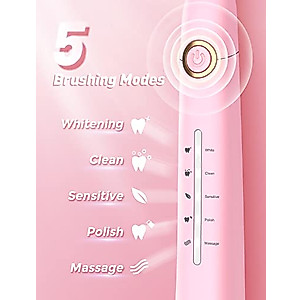 TEETHEORY Upgraded Version-Sonic Electric Toothbrush for Adults with 8 Brush Heads, Power Electric Toothbrush with 40000 VPM 5 Modes, Rechargeable Fast Charge 4 Hours (Pink)