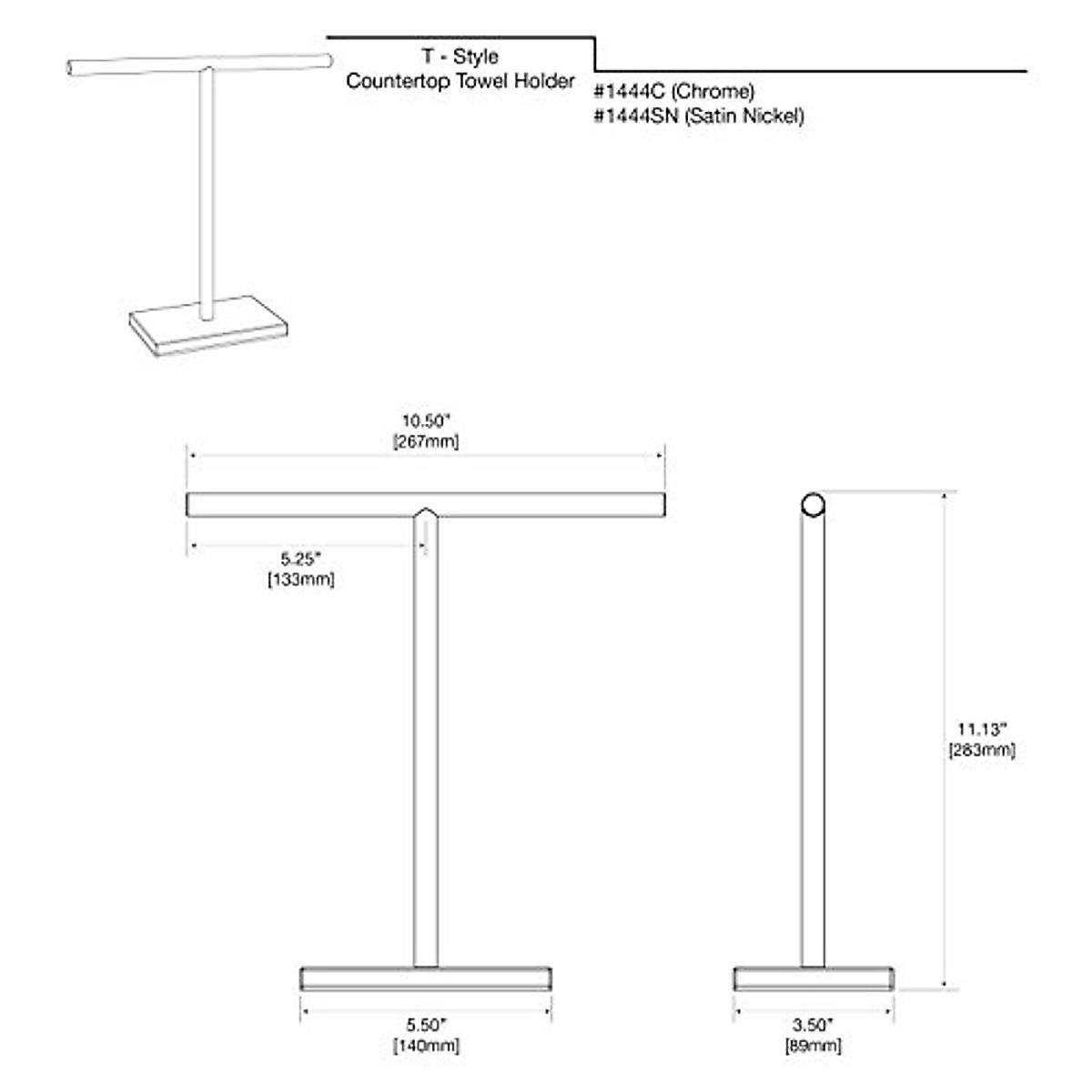 Gatco 1444SN, Modern Rectangle Base Freestanding Countertop Towel Holder, Satin Nickel / 10.50"W x 11.13"H T-Shape Style Countertop Hand Towel Holder for Bathroom, Kitchen/ Fingertip Towel Rack