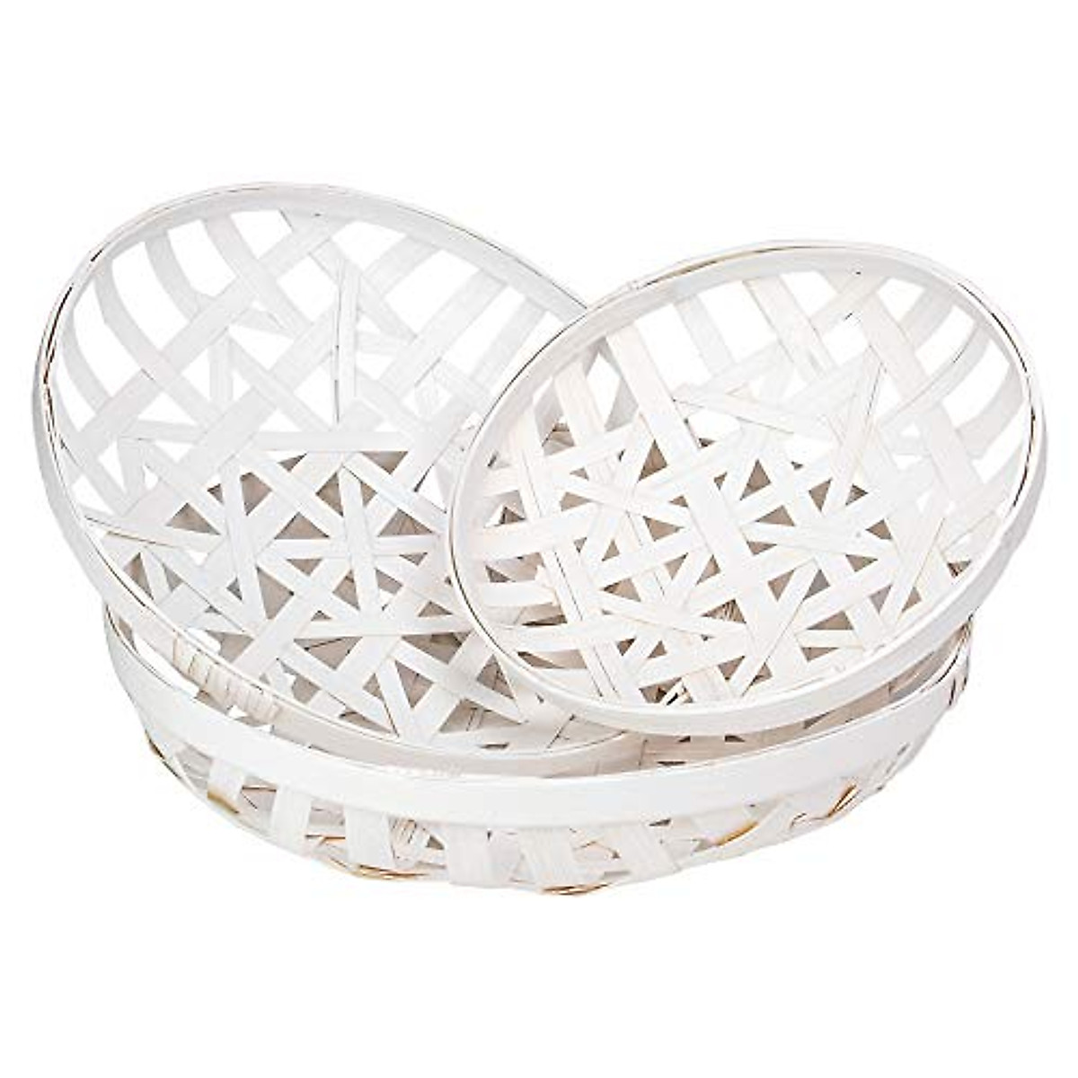 Set of 3 Snow White Round Lattice Tobacco Table Top Baskets