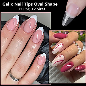 LoveOurHome 600pc Gel Nail Tips Clear Oval Almond Fake Nails Full Cover Artificial False Fingernails for Gel Manicure Extension/Acrylic Nail Design Press on Nail Making
