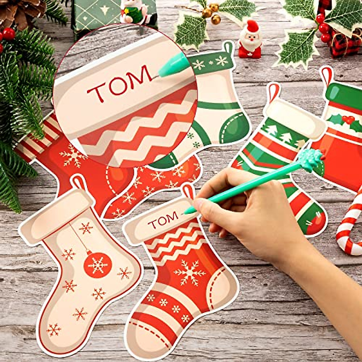 90 Pcs Assorted Christmas Stocking Cut-Outs Xmas Stocking Cut-Outs with Glue Point Dots Colorful Christmas Bulletin Board Decorations Xmas Name Tag Cutouts for Bulletin Border Office Party Favor