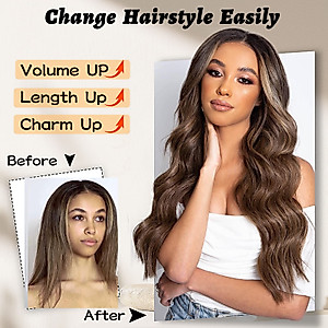 NAYOO Long Dark Brown Wavy Wig for Women Synthetic Curly Middle Part Wig Natural Looking Heat Resistant Fibre for Daily Party Use 26 Inch (Dark Brown)