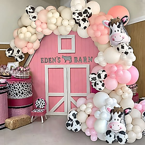 136Pcs Cow Party Decorations Pink Cow Balloon Garland Arch Kit with White Pink Cow Print Balloons Large Cow Head Mylar Balloon for Cowgirl Baby Shower Farm Animals Cow Print Birthday Party Supplies