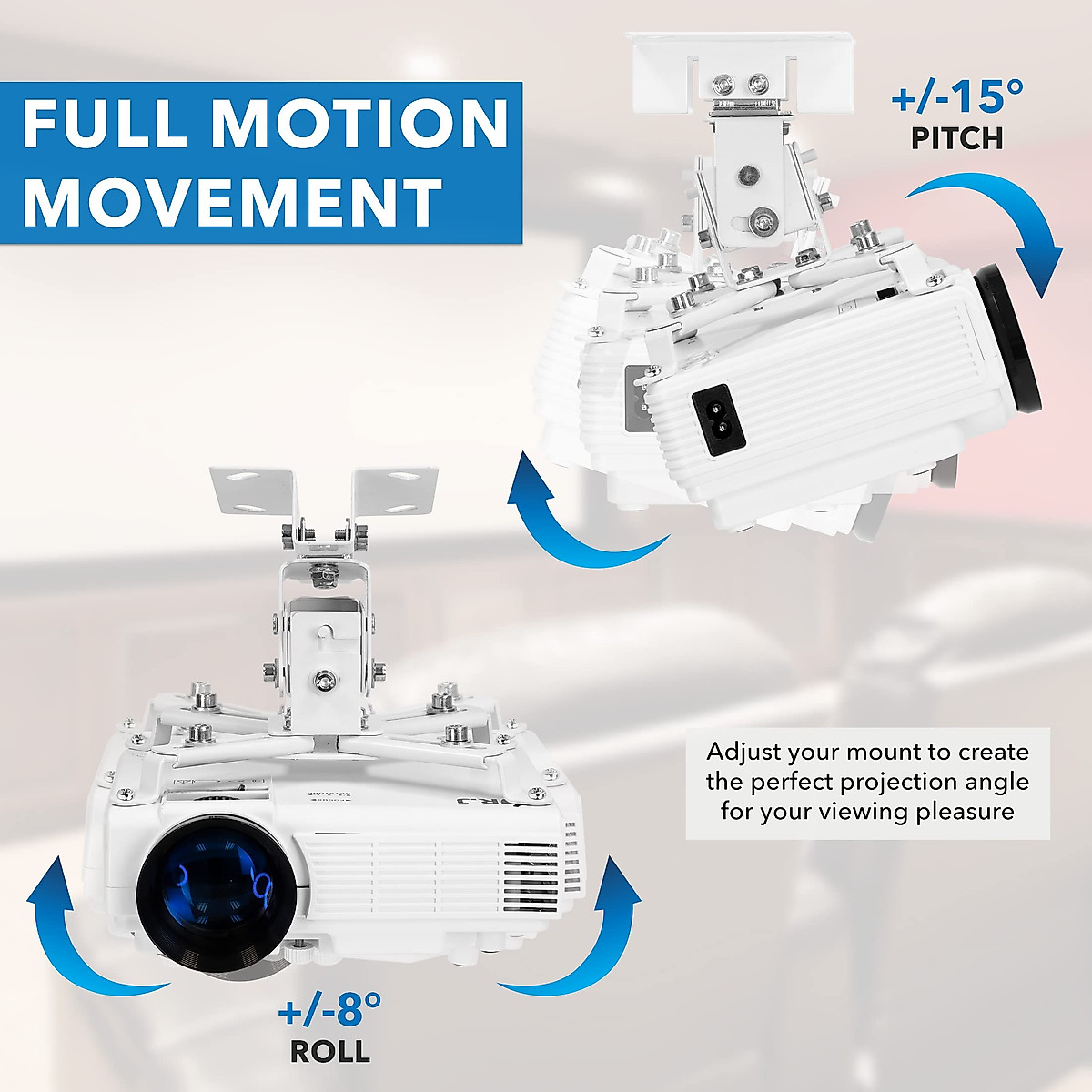 Mount-It! Wall or Ceiling Projector Mount with Universal LCD/DLP Mounting for Epson, Optoma, Benq, ViewSonic Projectors, 44lb Load Capacity, White