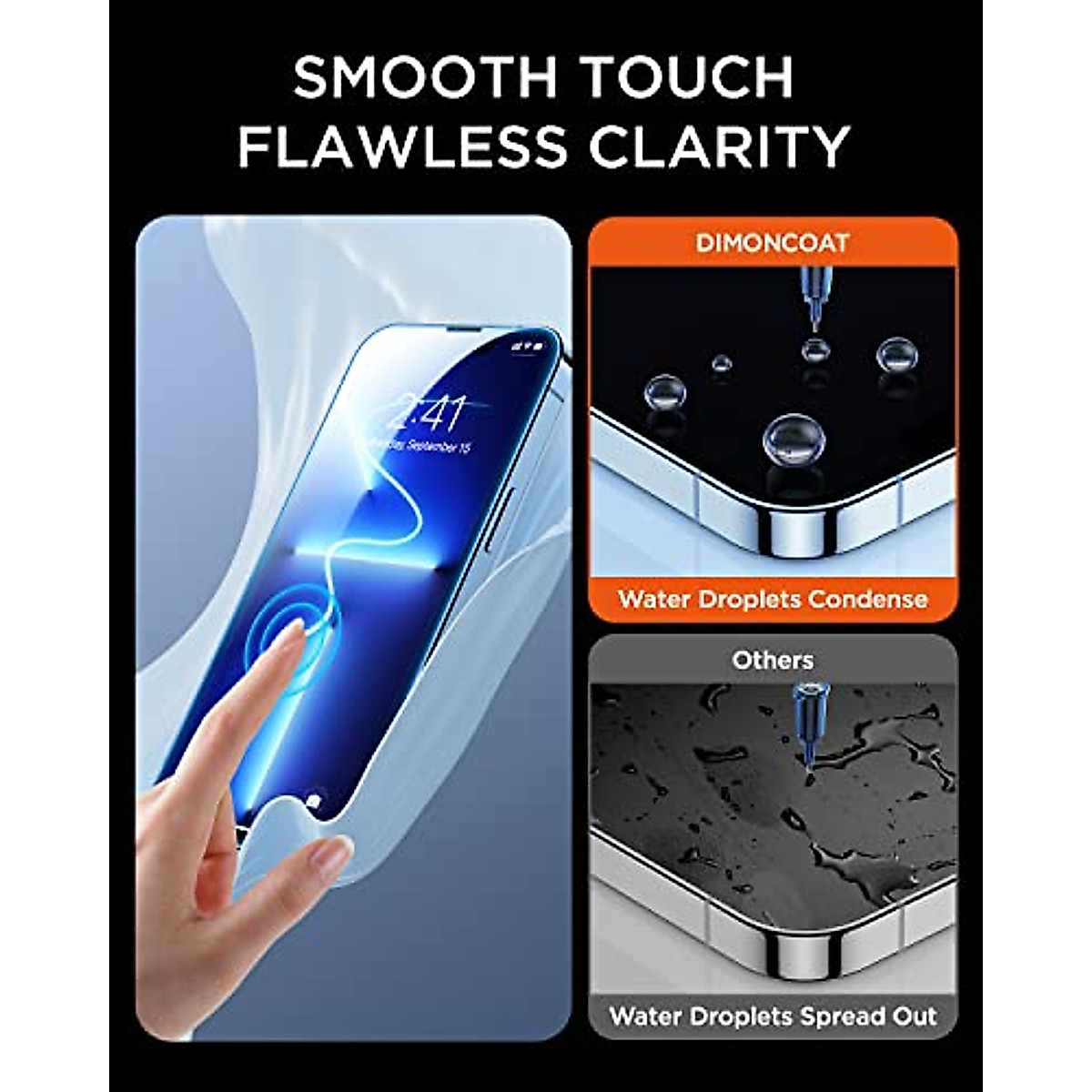 DIMONCOAT 4-PACK Privacy Screen Protector Compatible iPhone 13 Pro Max/ 14 Plus 6.7''[Auto Alignment Kit] [10X Military Protection] iPhone 13 Pro Max / 14 Plus Diamonds Hard Tempered Glass [Anti-Spy]