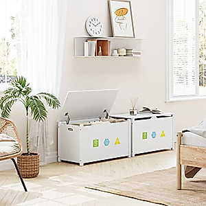 BOTLOG Toy Box Storage, Wooden Storage Chest, White Trunk for Toys, Storage Organizer with 2 Safety Hinges and Hollow Handle, 31.5 x 15.7 x 18.1 inches, for Entryway, Bedroom, Nursery, Playroom