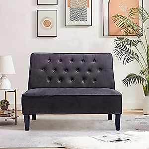 annjoe Button Tufted Loveseat Settee Upholstered Sofa Backrest Buckle Couch Banquette Bench for Dining Room Living Room Bedroom Funiture(Gray 1)