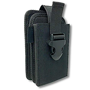 Nylon Dual Pocket Phone Holster. Belt Clip Pouch with Adjustable Quick Release Buckle Closure. Carry Two Phones, Face Mask, Notepad, Insulin Pump, Multi-Tool or Utility Knife.