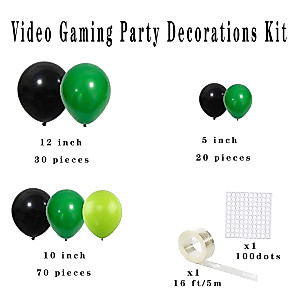 Green Black Balloon Garland Arch Kit - 122PCS Video Game Party Supplies Lime Green Black Balloons for Boy Soccer Football Video Gamer Miner Birthday Baby Shower Graduation Party Decors