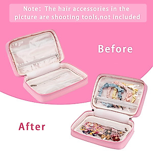 BABEYER Baby Girls Hair Accessory Organizer, Baby Headband Organizer for Hair Pins, Ties, Bows, Clips, Barrette, Storage Bag with Multi-Compartment for Little Girls-Pink