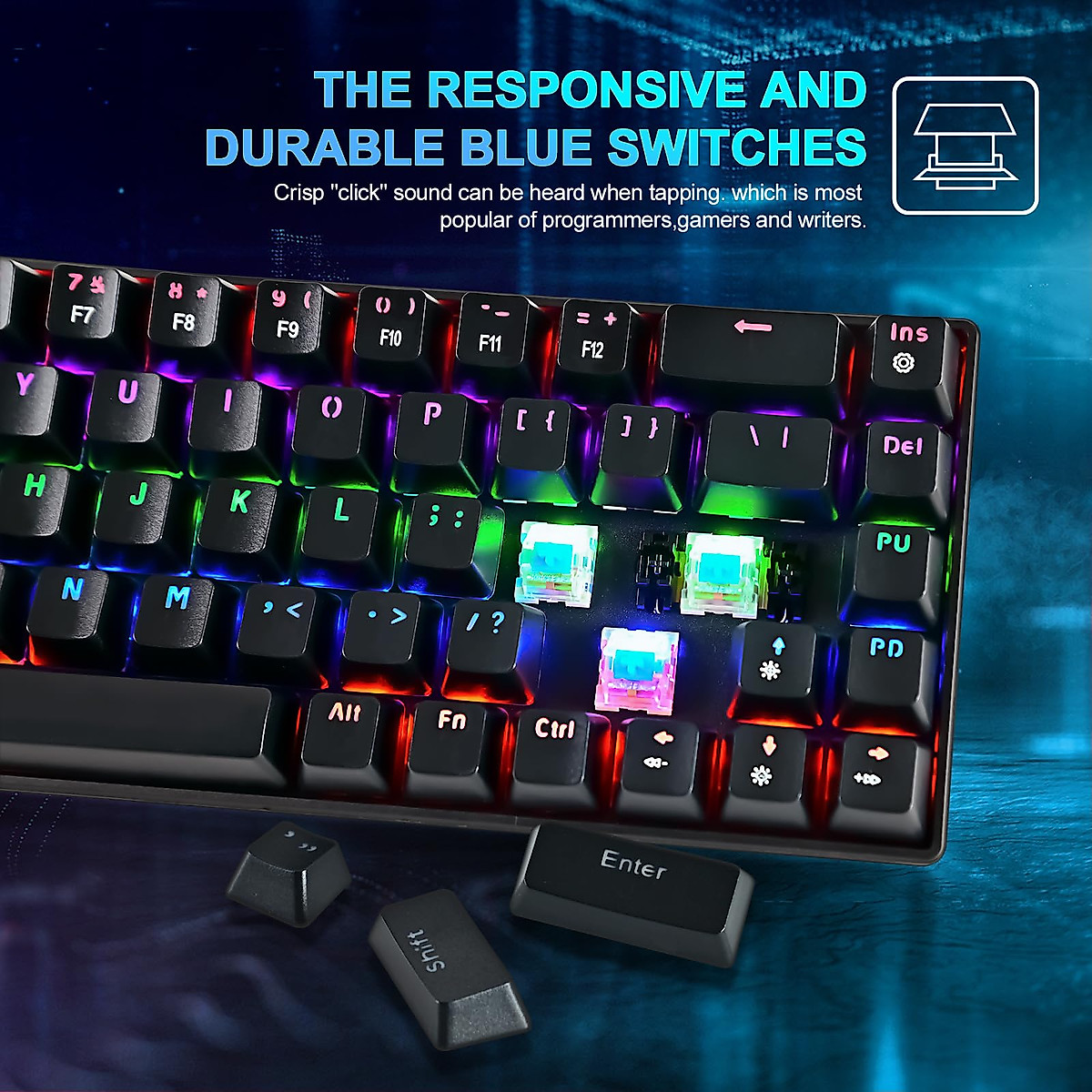 RaceGT Wired Mechanical Gaming Keyboard - 67 Keys Ultra-Compact Mini Keyboard, Wired USB Keyboards, Multi Color RGB Illuminated LED Backlit for PC Gamer Computer Desktop (Black)…