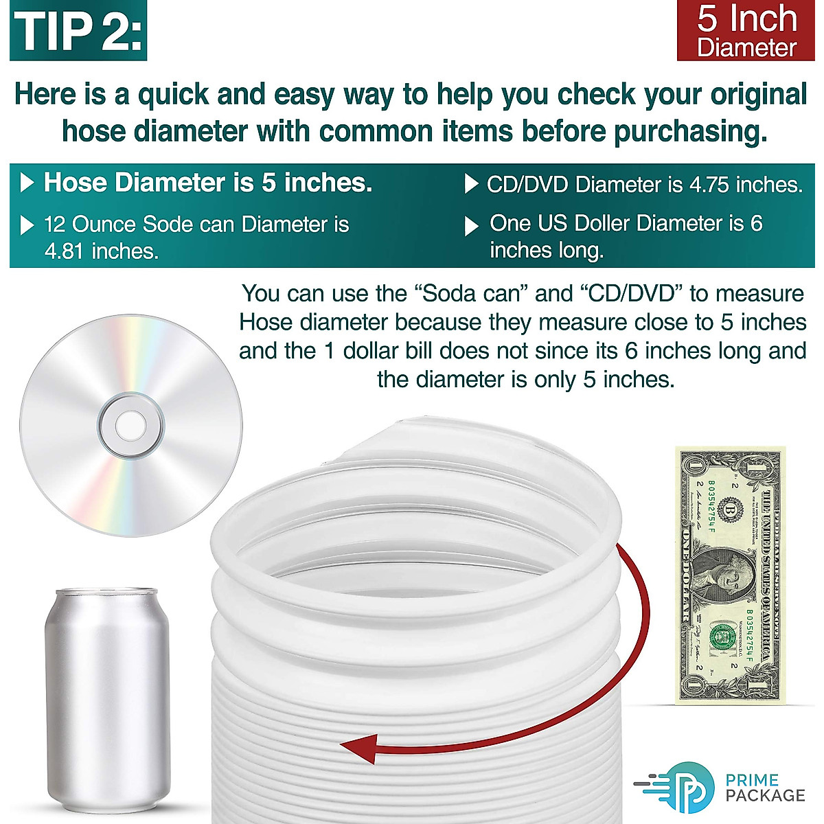 Portable Air Conditioner Exhaust Hose (78" Long) 5 Inch Diameter, Counter-Clockwise Threads | AC Conditioning Unit Tubing | Flexible, Extendable Design | White