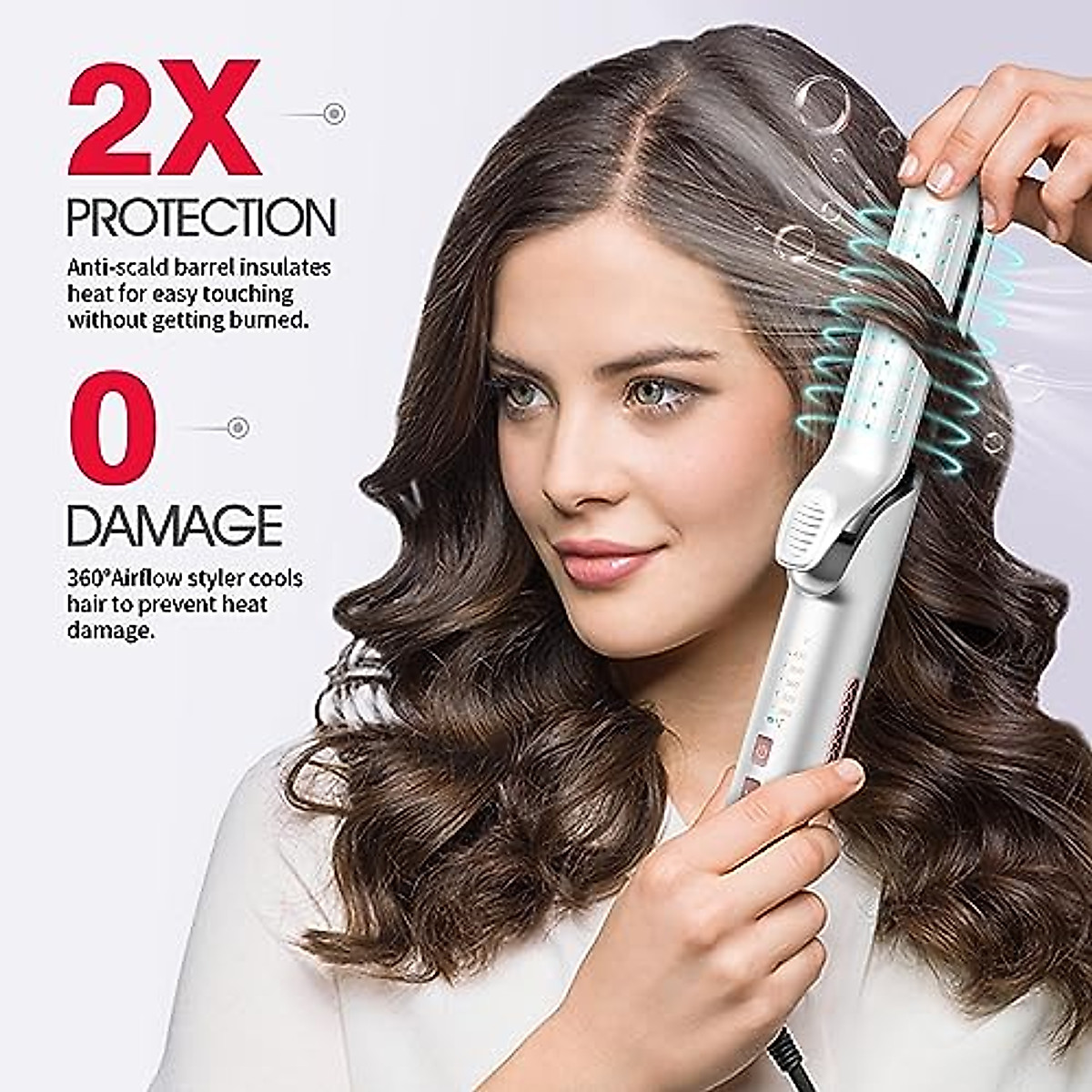 BLUSHMARKS Professional Curling Iron Hair Straightener and Curler 2-in-1 Airflow Styler Flat Curling Wands for Curls Waves 360° Cool Air Vents 5 Adjustable Temps & Dual Voltage & 15s Heat-Up for Salon