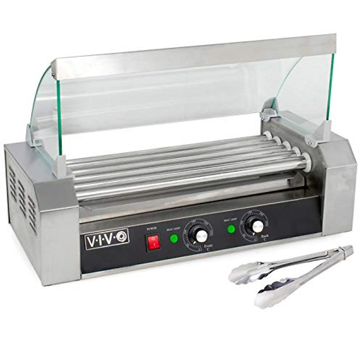 VIVO Electric 12 Hot Dog and 5 Roller Grill Warmer, Cooker Machine with Cover, HOTDG-V205