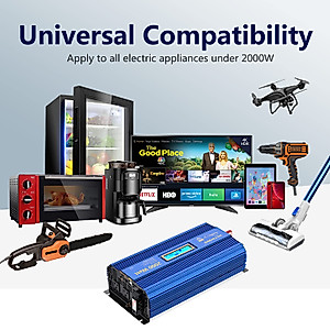 Pure Sine Wave 2000Watt Car Power Inverter ETL UL458 DC 12V to 120V AC with Remote Control and LCD Display 1 AC Terminal Block 2 AC Outlets 2x2.4A USB Ports for RV Truck Boat by VOLTWORKS (12VBlue)