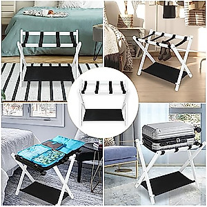 Luggage Rack 4 Pack, Luggage Racks with Heavy Duty Nylon Belts, Folding Space saving Luggage Stand, Wood Suitcase Holder Shelf For Bedroom, Luggage Racks with Nylon Shoe Rack, White