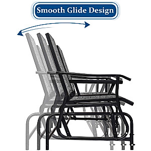 Giantex Patio Bench Glider Chair with Metal Frame, Center Tempered Glass Table, Outside Double Rocking Swing Loveseat for Porch, Garden, Poolside, Balcony, Lawn Rocker Outdoor Glider Bench(Gray)