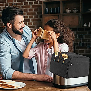 4 Slice Toaster Cover, Toaster Bags with Pockets, Bread Toaster Oven Dustproof Cover, Toaster Storage Bag, Appliance Covers For Kitchen Small Appliance, Fingerprint Protection, Gift for Women (M, Black)