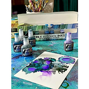 T-Rex Inks Premium Alcohol Inks Cool Earth Set- 12 Cool Tone Colors - Alcohol Ink for Epoxy Resin Dye, Painting, Tumbler Making & More - Includes Storage Box & Metallic Silver Ink - 20ml Bottles