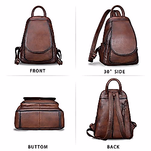 Genuine Leather Backpack for Women Vintage Handmade Casual Knapsack Small Rucksack Satchel (Coffee)