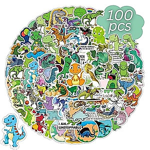 Adeela 100pcs Cute Dinosaur Stickers | Waterproof VSCO Stickers | Great on Waterbottles - Tablets - Laptops - PCS - Phones - Luggage | Assorted Sticker Packs for Kids Teens Adults