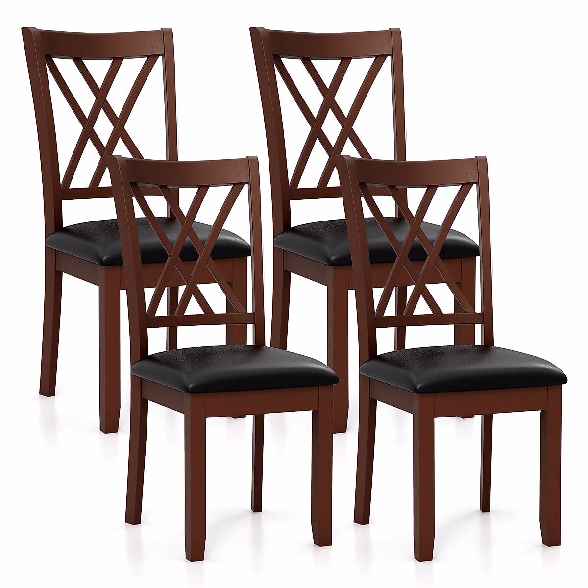 Giantex Wood Dining Chairs Set of 4, Faux Leather Upholstered Kitchen Chairs with Rubber Wood Legs, Padded Seat, Max Load 355 Lbs, Farmhouse Armless Wooden Dining Room Chair
