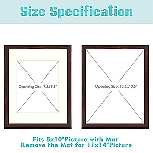 Frametory, 11x14 Picture Frame with Mat for 8x10 Photo - High Definition Glass Wide Molding - Preinstalled Wall Mounting Hardware (Brown, 1 Pack)