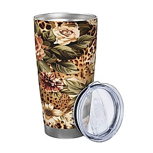 AYCZN Rose Giraffe Print 20 OZ Tumbler Stainless Steel Travel Coffee Mug, Giraffe Skin Insulated Water Bottle with Lid and Straws Leakproof Thermal Cup