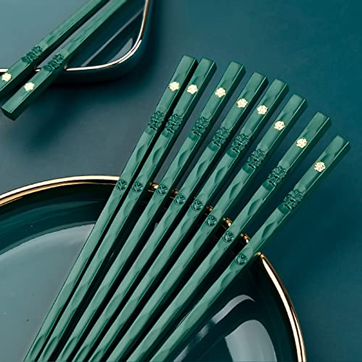 5 Pairs Food Grade Polymer Laser Engraving Japanese Chopsticks, Squared Edge Non-Slip Reusable Sushi Sticks Hashi Handmade Christmas Gift (Five pairs antique chopsticks)