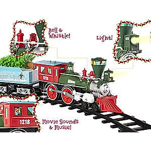 Lionel Battery-Operated Elf Toy Train Set with Locomotive, Train Cars, Track & Remote with Authentic Train Sounds, & Lights for Kids 4+