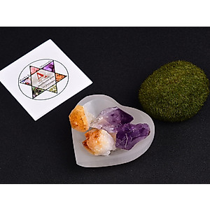 AMOYSTONE Natural Selenite Bowl Heart Shaped Selenite Plate for Crystals 4-4.7" for Reiki Healing Meditation Decoration