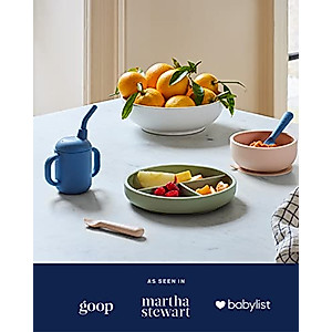 Lalo Little Cup, Non-Toxic Silicone Straw Cup with Handles - Baby and Toddler Sippy Cup - Mini Cup and Straw Training System, 4oz, Blueberry