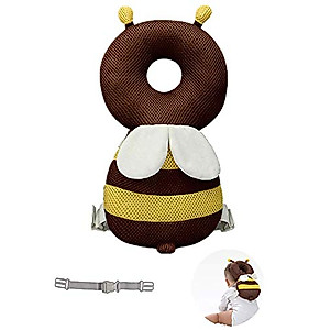 Baby Head Protector - Baby Walker Protective Head Adjustable Baby Safety Mat Protective Head Cute Bee Suitable Age 4-36 Months (Brown)
