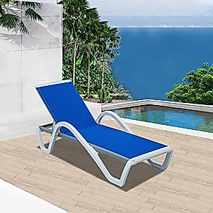 domi outdoor living Patio Chaise Lounge Adjustable Aluminum Pool Lounge Chairs with Arm All Weather Pool Chairs for Outside,in-Pool,Lawn (Blue)