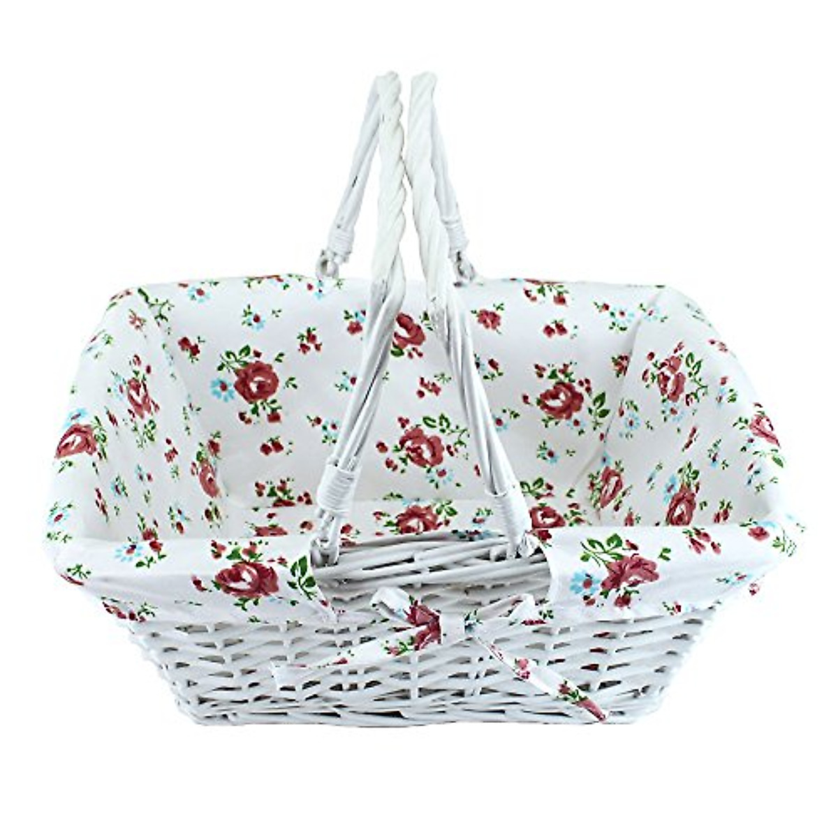 Wicker White Storage Gift Basket Willow Woven Picnic Basket with Double Folding Handles,Kingwillow. (White)