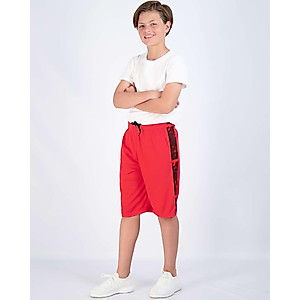 Real Essentials Boys Workout Quick Dry Shorts Youth Clothes Mesh Active Athletic Basketball Soccer Kids Pockets Running Teen Dry-Fit XL (16-18) 5-Pack