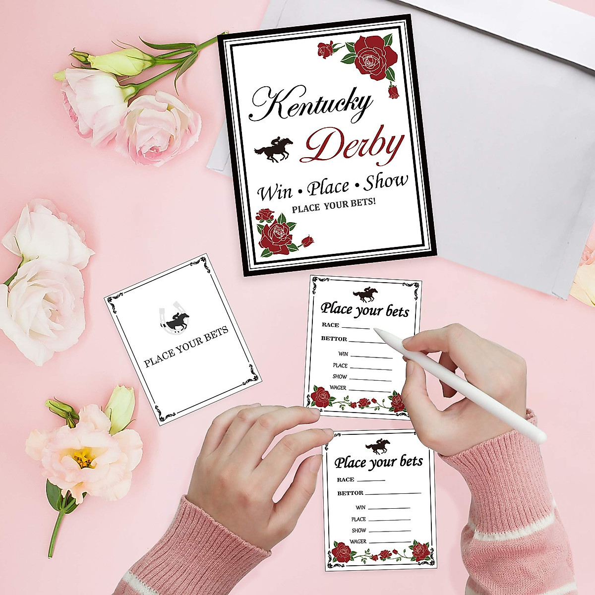 ANGOLIO Race Horse Party Supplies, 40Pcs Betting Card for Guess Who will Win the First on Horse Racing, Win Place Show Ticket Play Your Bets Card Derby Invitation Guessing Game Card