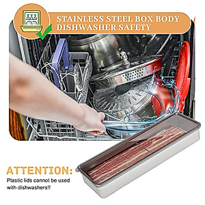 Yeasing Bacon Container Stainless Steel Airtight Cheese Container Bacon Containers for Refrigerator Food Storage Containers with Lids Deli Meat Saver Bacon Holder 10.5 Inches Long