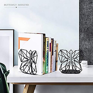 Alsonerbay Bookends Geometric Decorative Metal Book Stoppers Abstract Creative Book Supports, Book Holders for Shelves, Butterfly Book Ends for Office 1 Pair (Black)