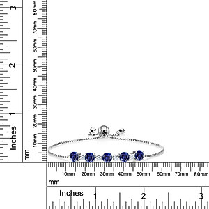 Gem Stone King 925 Sterling Silver Round Blue Created Sapphire Tennis Bracelet For Women (3.20 Cttw, Fully Adjustable Up to 9 Inch)