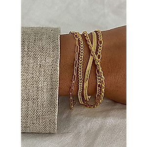 DEARMAY Gold Bracelets for Women Trendy Gold Jewelry Set for Women Cuban Link Chain 14K Gold Plated Filled Figaro Paperclip Rope Herringbone Bracelet Pack 18K Gifts for Women Teen Girls