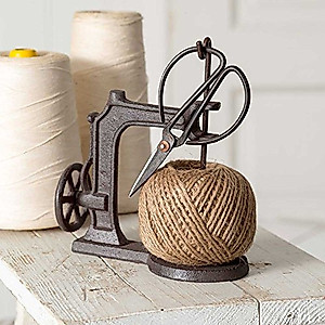 YukaBa 520057 Sewing Machine Jute Twine Ball String and Scissors Holder Set, Vintage Inspired Rustic Farmhouse Style, Gift for Sewer Sewist Crafter, Cast Iron Metal, Brown, 3 Piece Set