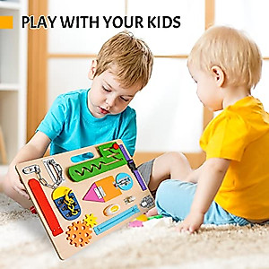 Montessori Busy Board for Toddlers, Wooden Sensory Toys, Preschool Learning Activities for Fine Motor Skills Travel Toy, Basic Life Skills Educational Gifts for 1 2 3 Years Old Kids Boys Girls