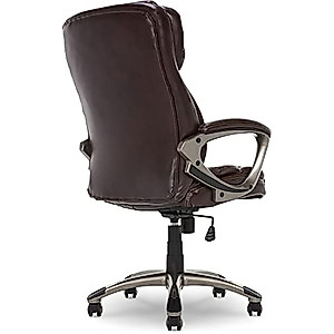Serta Executive Office Adjustable Ergonomic Computer Chair with Layered Body Pillows, Waterfall Seat Edge, Bonded Leather, High-Back, Brown